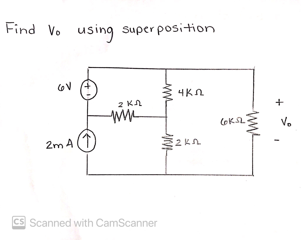 Solved Find Vo using superposition Ž 4K2 2 KA C Okrę Vo 2m 1 | Chegg.com
