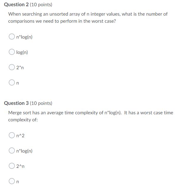 Solved Question 2 (10 points) When searching an unsorted | Chegg.com