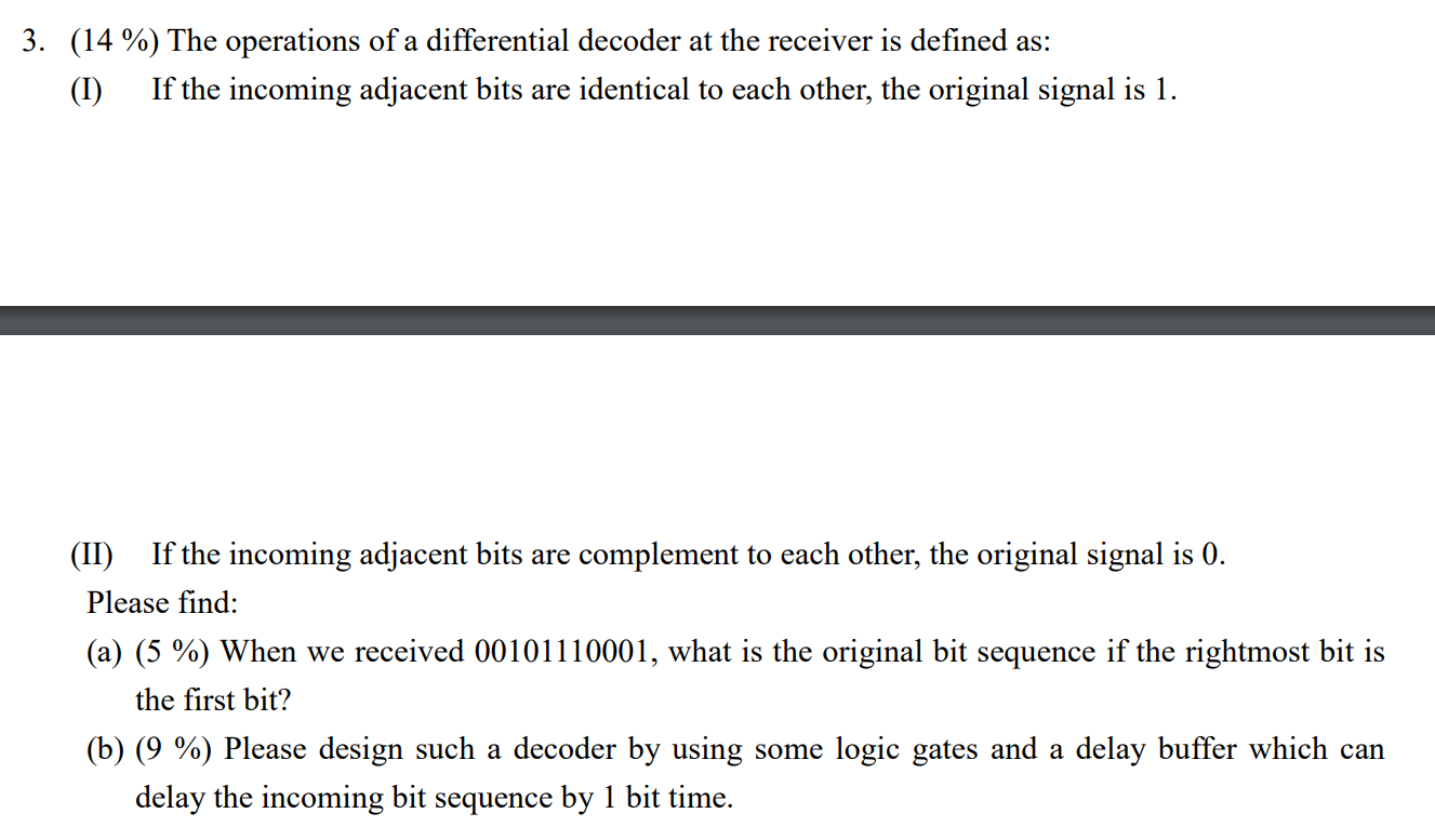 Solved 3. (14 %) The operations of a differential decoder at | Chegg.com