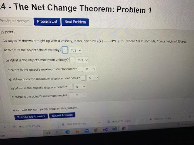 Solved _4 -4 - The Net Change Theorem: Problem 1 Previous | Chegg.com