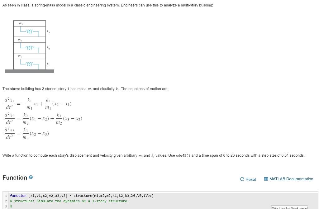 Solved As seen in class, a spring-mass model is a classic | Chegg.com