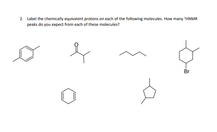 Solved 2. Label the chemically equivalent protons on each of | Chegg.com