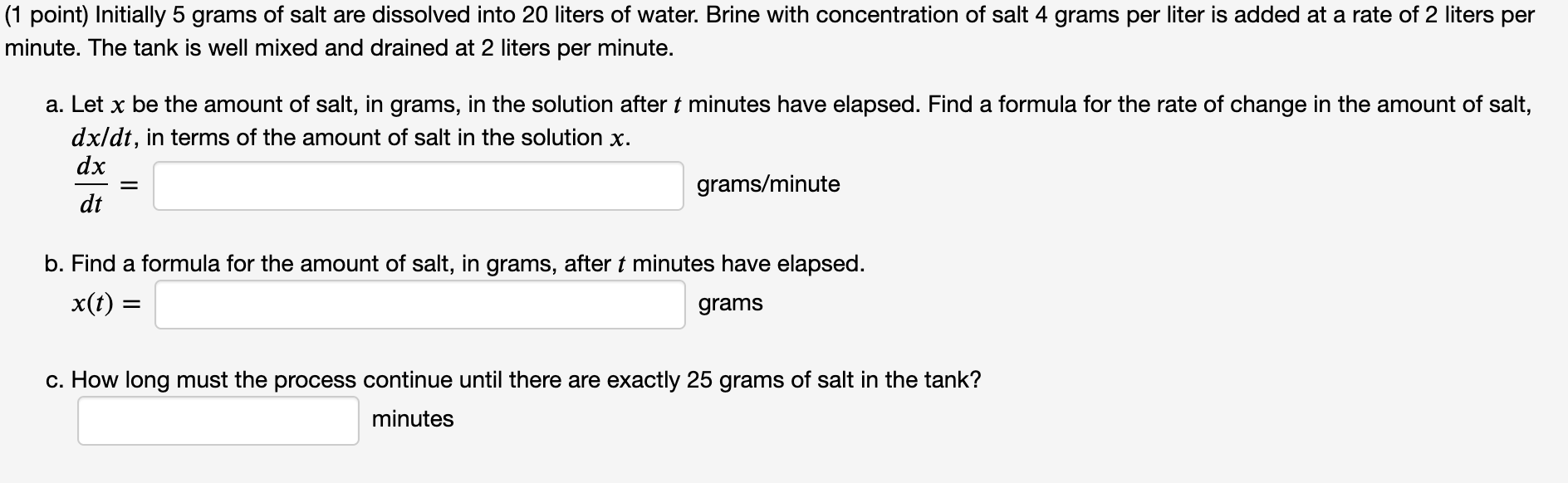 [Solved]: (1 point) Initially 5 grams of salt are dissolve
