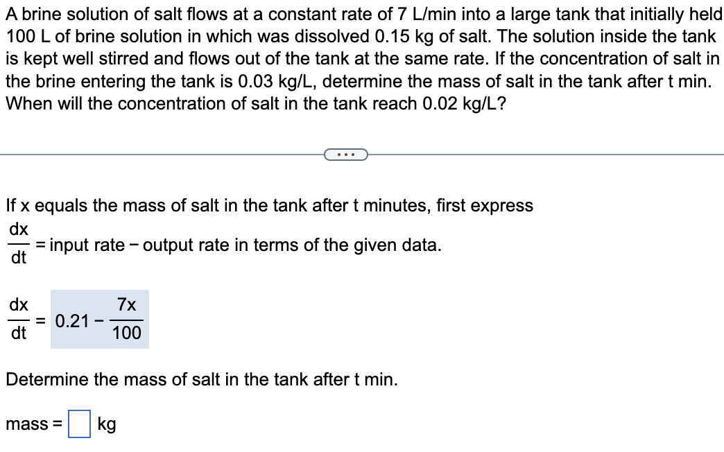 Solved A brine solution of salt flows at a constant rate of | Chegg.com