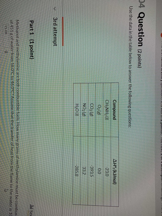 Solved 04 Question (2 points) Use the data in the table | Chegg.com