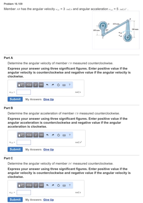 Solved Problem 16.109 Member AB has the angular velocity.." | Chegg.com