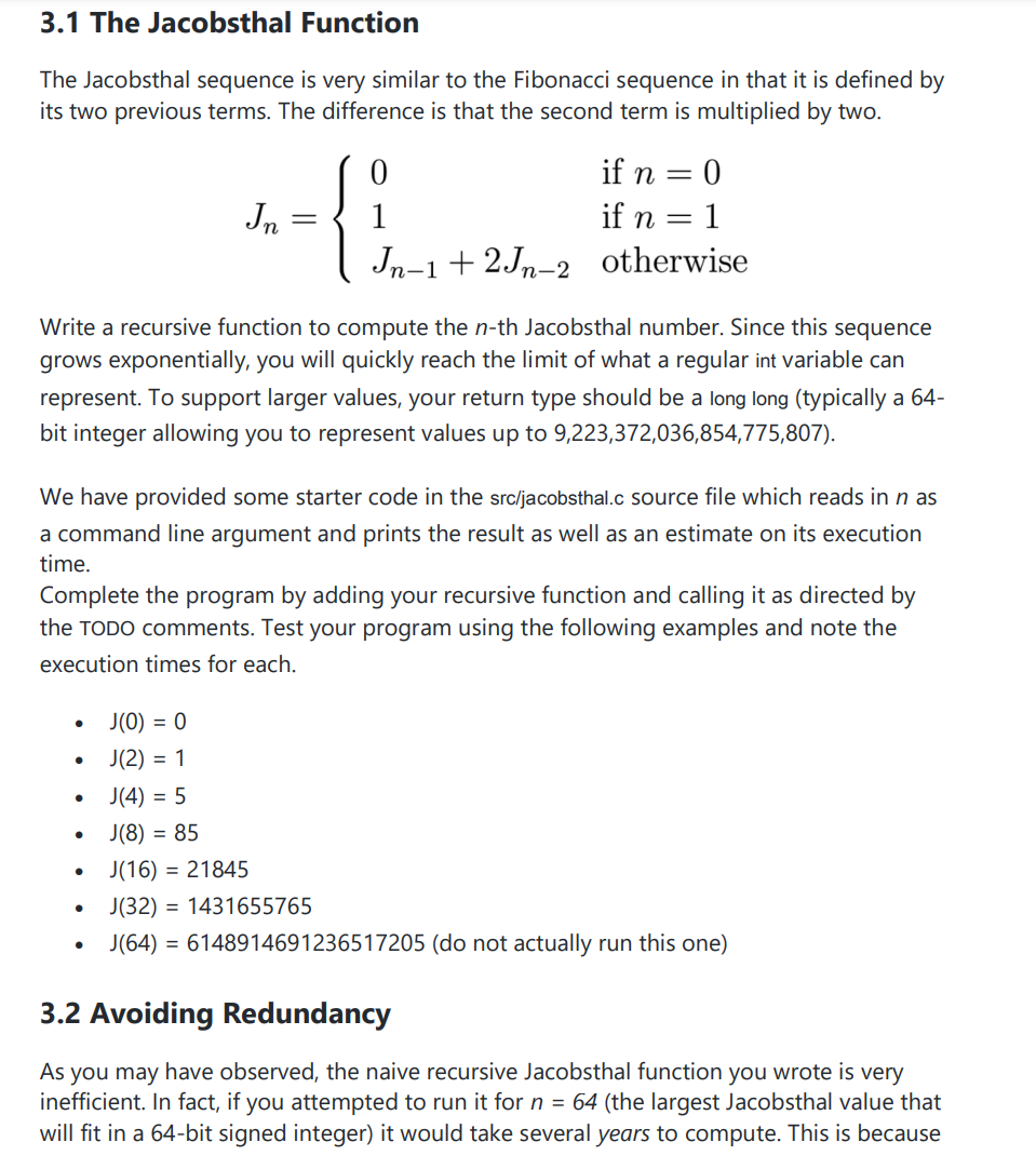 Solved 3.1 The Jacobsthal Function The Jacobsthal sequence | Chegg.com