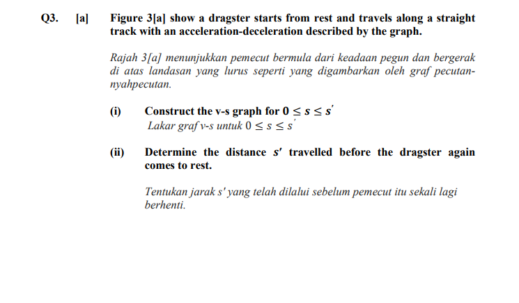 Solved Q3. [a] Figure 3[a] show a dragster starts from rest | Chegg.com