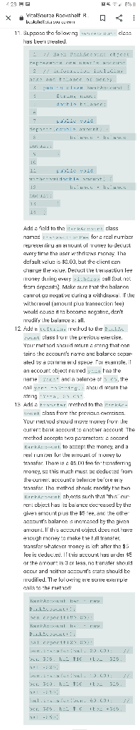 Solved Question 11: Suppose the following BankAccount class | Chegg.com