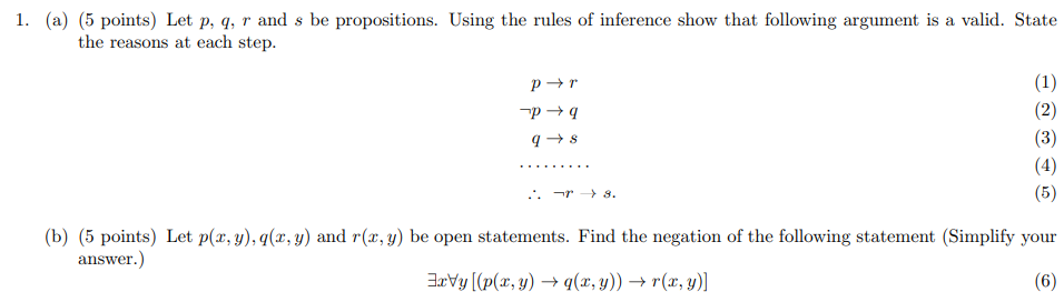 Solved (a) (5 points) Let p,q,r and s be propositions. Using | Chegg.com