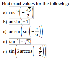 Solved Find exact values for the | Chegg.com