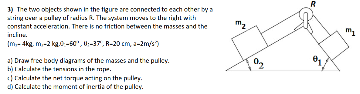 Solved 3)- The two objects shown in the figure are connected | Chegg.com