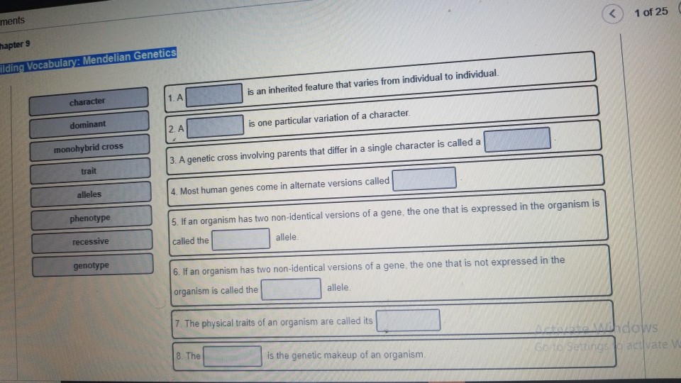 Solved ments hapter 9 ilding Vocabulary: Mendelian Genetics | Chegg.com