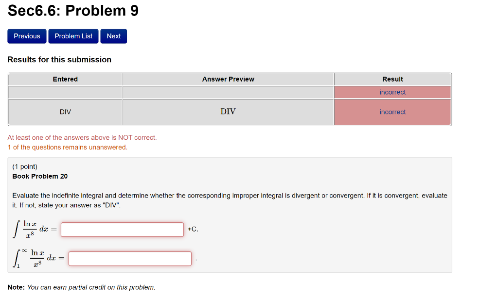 Solved Sec6.6: Problem 9 Previous Problem List Next Results | Chegg.com