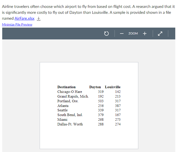 Solved Airline travelers often choose which airport to fly | Chegg.com