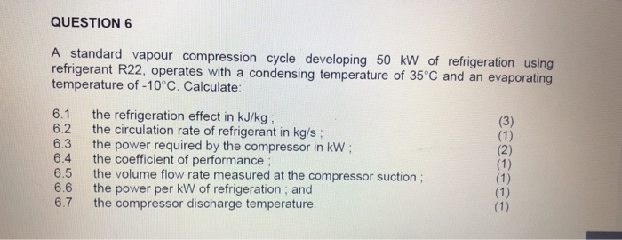 Solved QUESTION 6 A standard vapour compression cycle | Chegg.com