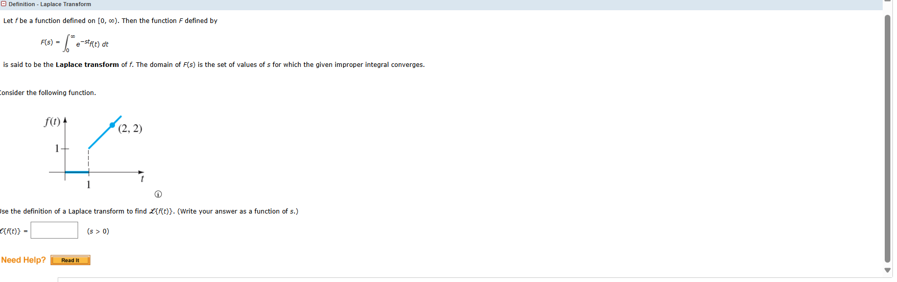 Solved Definition - ﻿Laplace TransformLet f ﻿be a function | Chegg.com