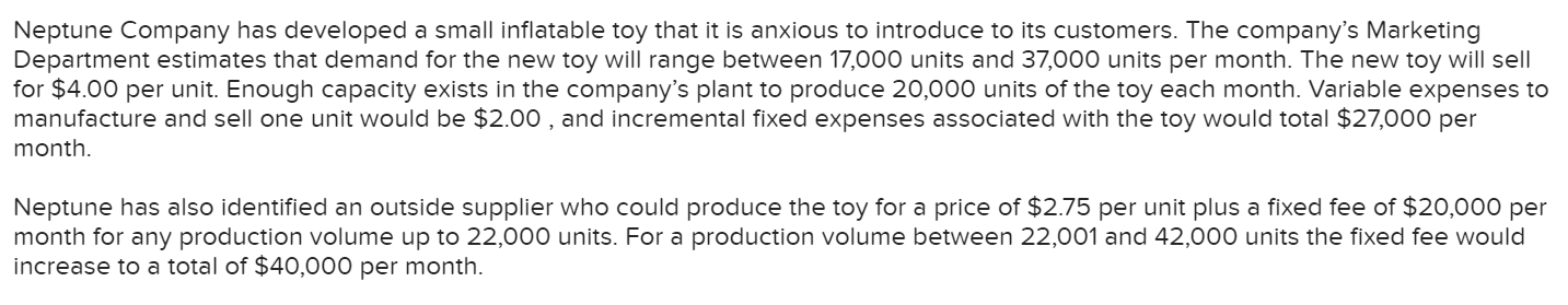 Solved Neptune Company has developed a small inflatable toy | Chegg.com
