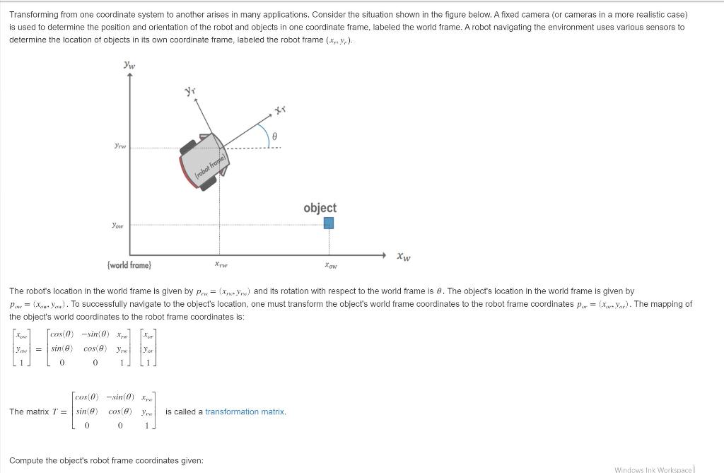 Solved Compute the object's robot frame coordinates given: | Chegg.com