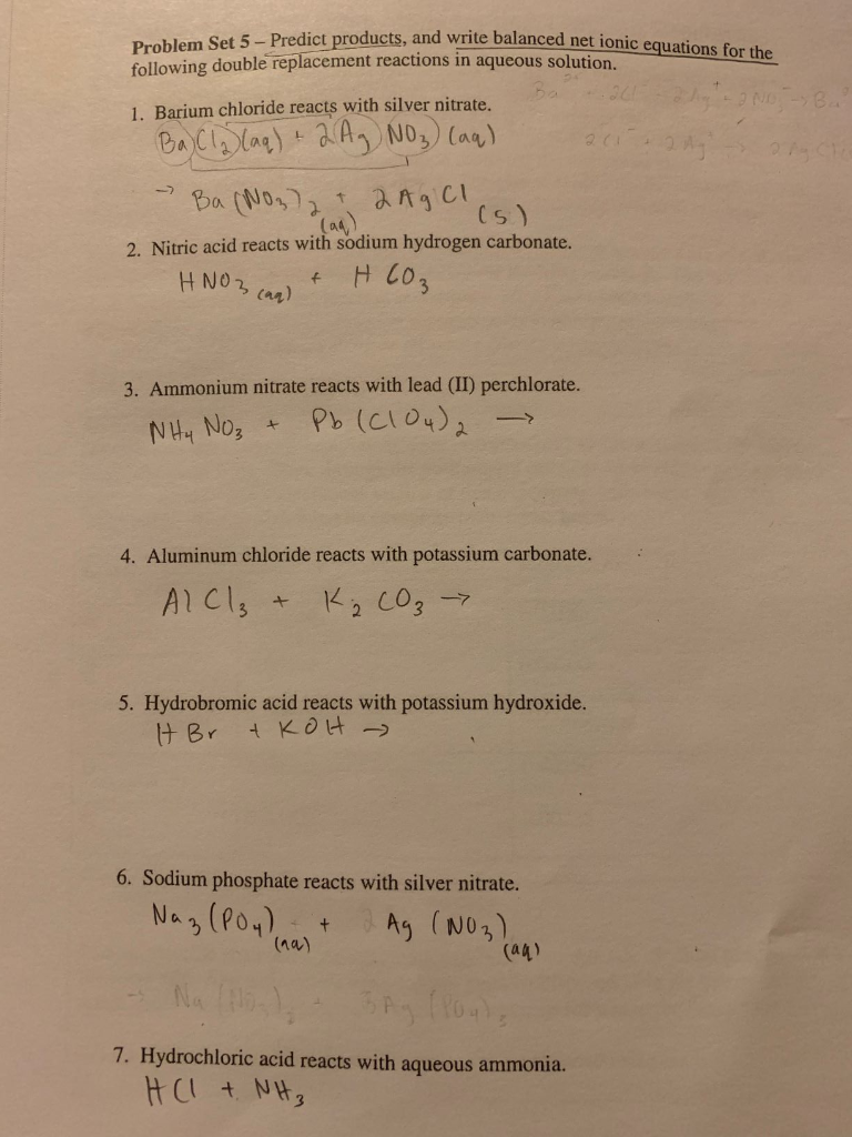 Solved dict products, and write balanced net ionic equations | Chegg.com