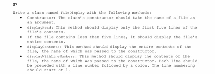 Solved 29 Write A Class Named Filedisplay With The Following