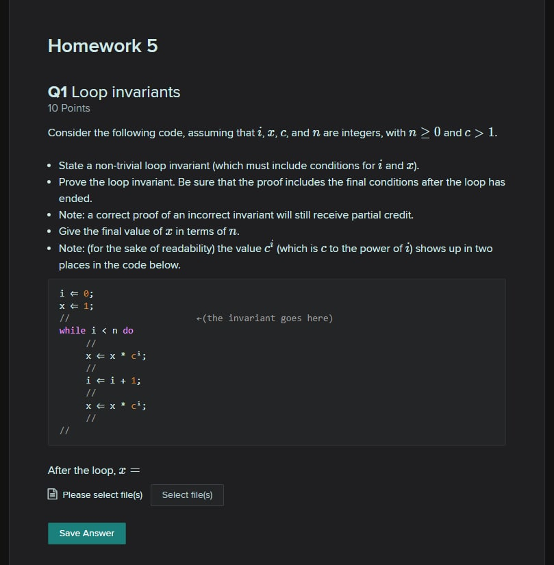 Solved Homework 5 Q1 Loop invariants 10 Points Consider the | Chegg.com