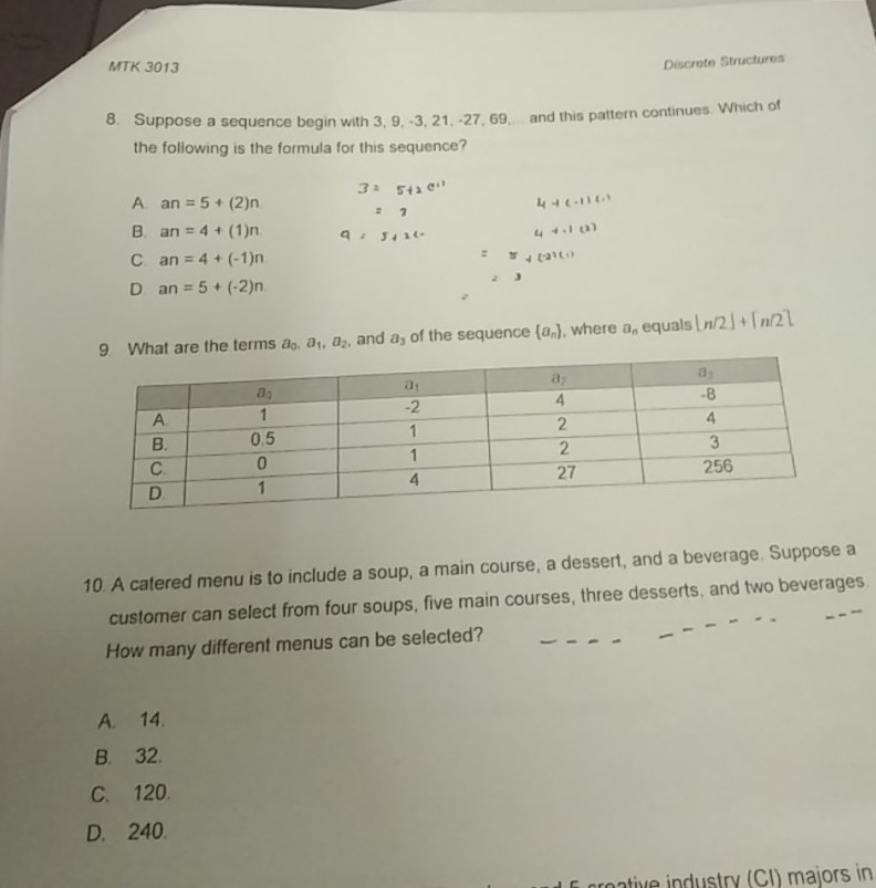 Solved MTK 3013 Discrete Structures 8 Suppose a sequence | Chegg.com