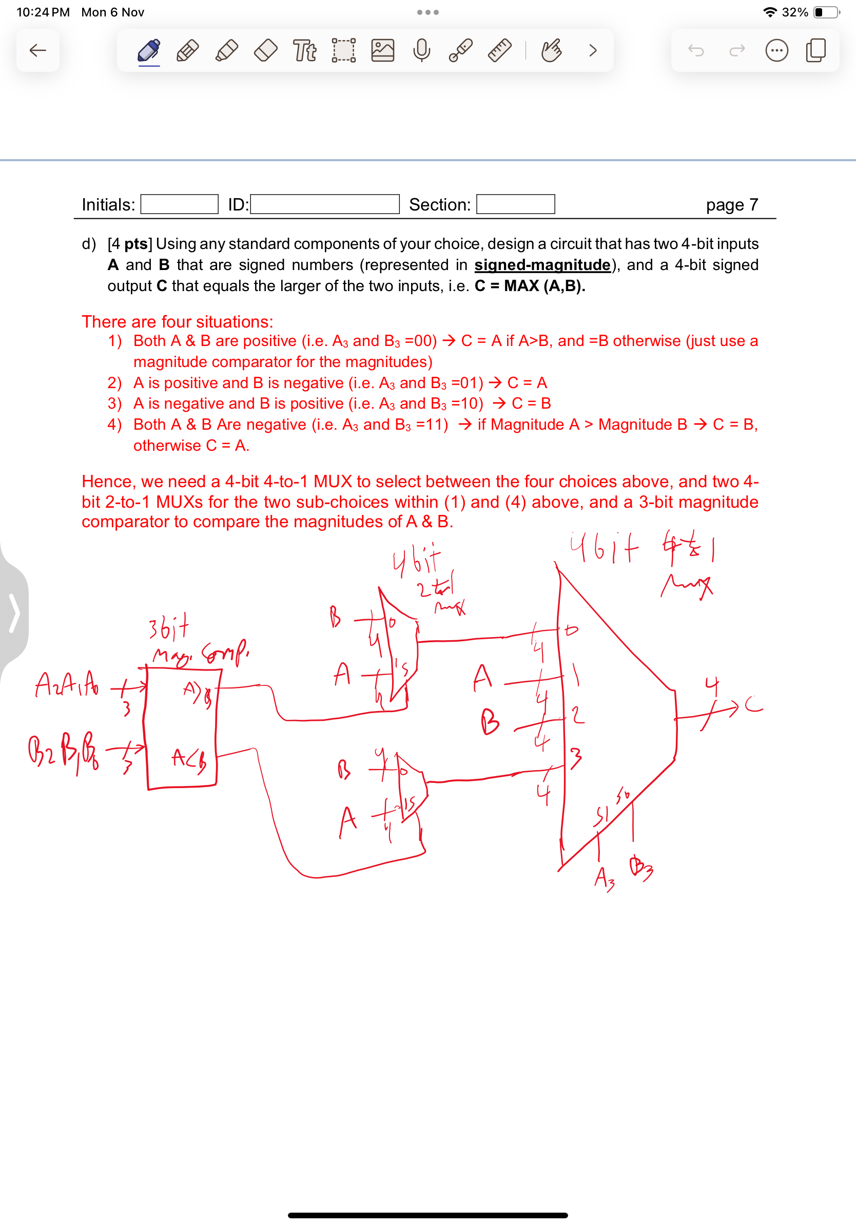Solved d) [4 pts] Using any standard components of your | Chegg.com