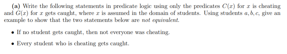 Solved (a) Write the following statements in predicate logic | Chegg.com