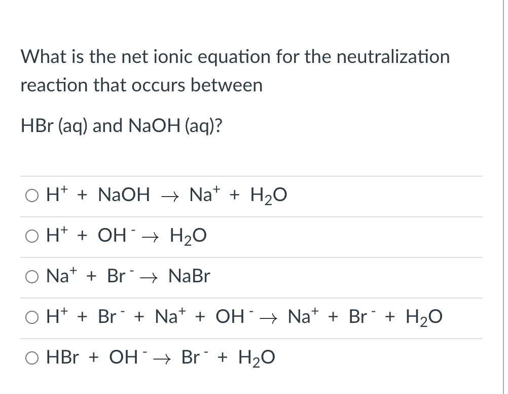 Solved What is the net ionic equation for the neutralization | Chegg.com