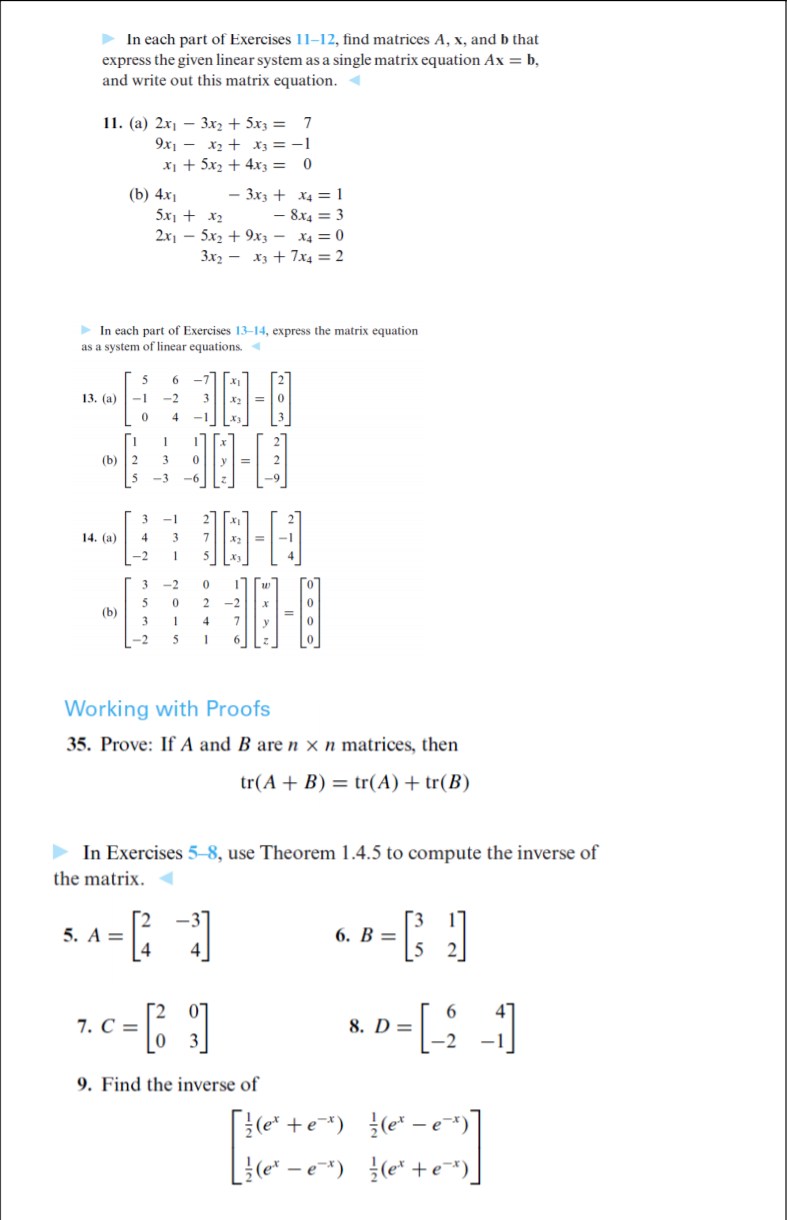 Solved In each part of Exercises 11-12, find matrices A, x, | Chegg.com
