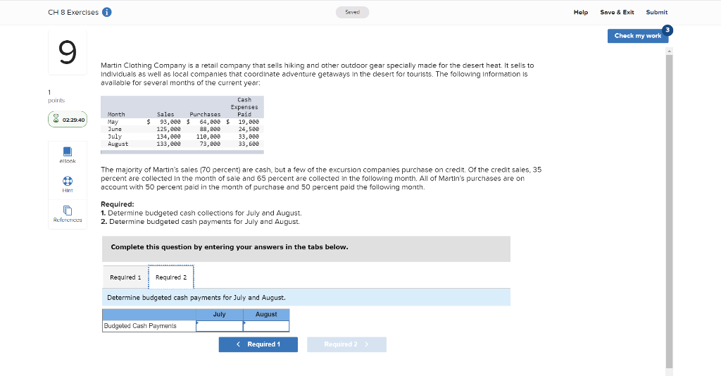 Solved CH 8 Exercises Seved Help Save & Exit Submit Check my | Chegg.com