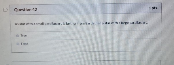 Solved Question 42 1 pts As star with a small parallax arc | Chegg.com