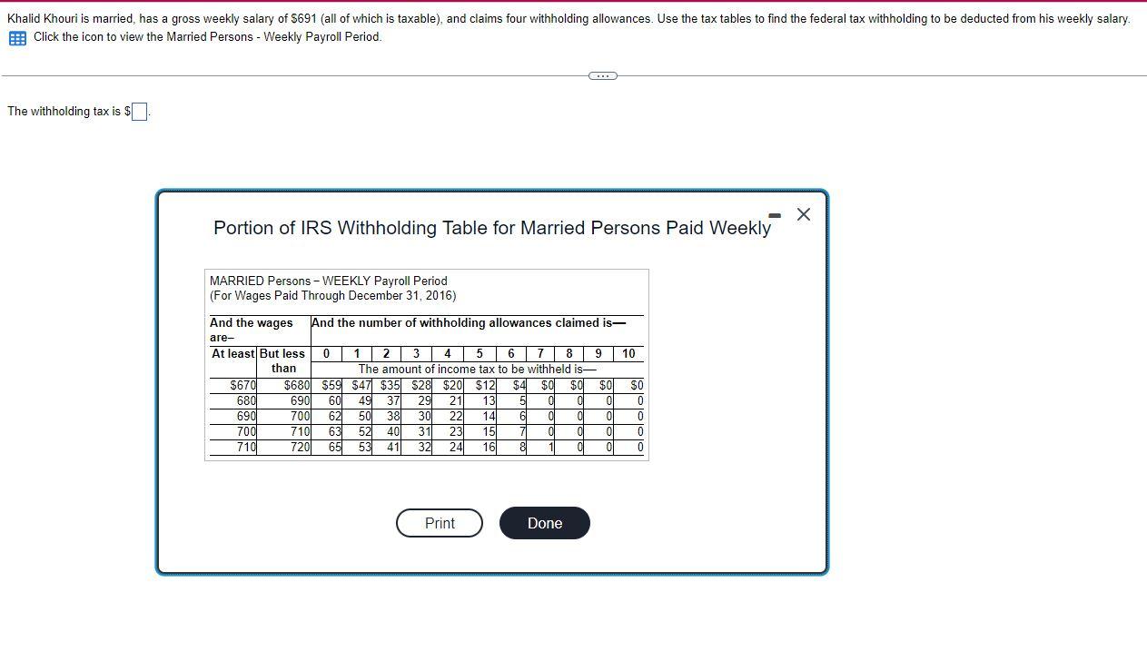 Solved Click the icon to view the Married Persons - Weekly | Chegg.com