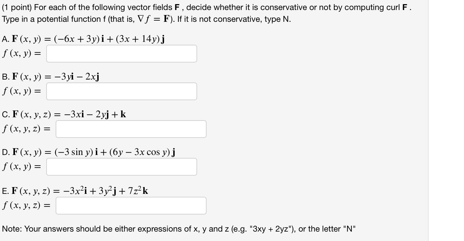 Solved (1 point) For each of the following vector fields F, | Chegg.com
