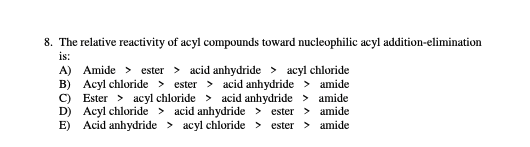 8. The relative reactivity of acyl compounds toward | Chegg.com