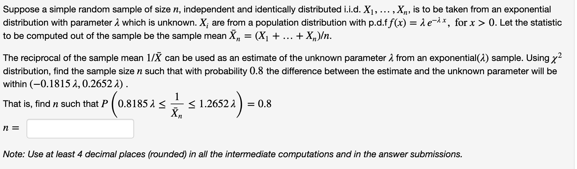 Solved Suppose a simple random sample of size n, independent | Chegg.com