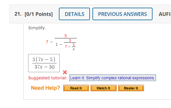 Solved Simplify. 7−1−7−x555 37x−305(7x−5) Suggested | Chegg.com