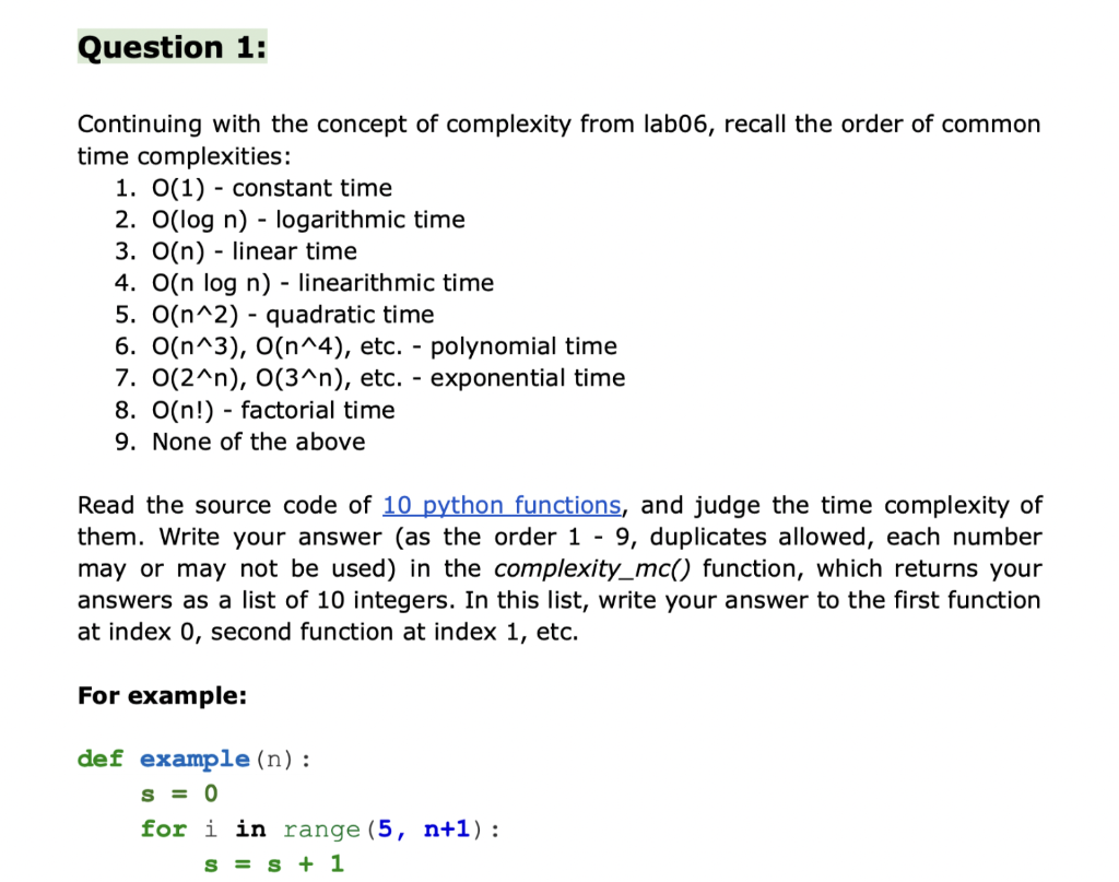 Solved Question 1: Continuing with the concept of complexity | Chegg.com