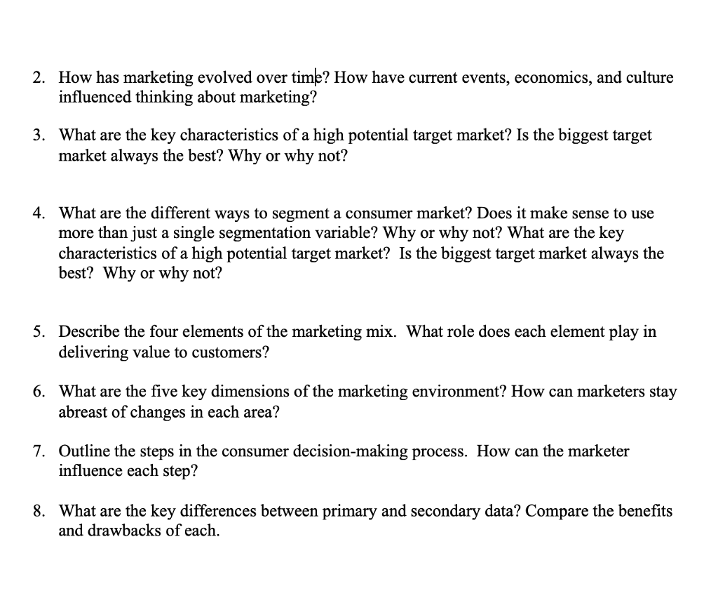 Solved 2. How has marketing evolved over timle? How have | Chegg.com