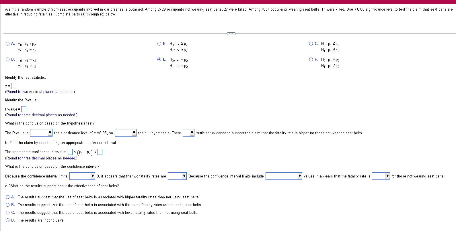 Solved effective in reducing fatalities. Complete parts (a) | Chegg.com