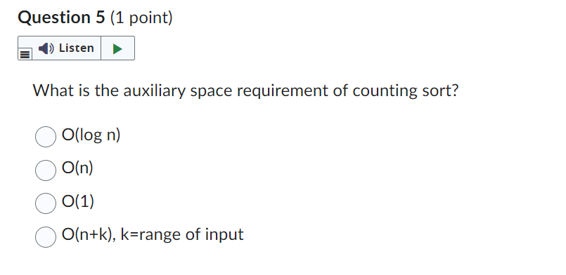 Solved What is the auxiliary space requirement of counting | Chegg.com