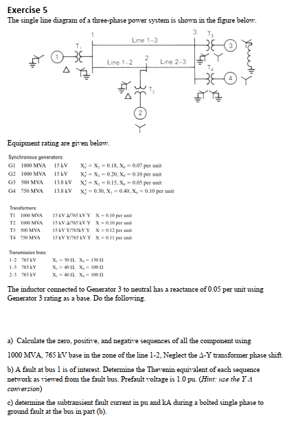 Solved Exercise 5 The single line diagram of a three-phase | Chegg.com