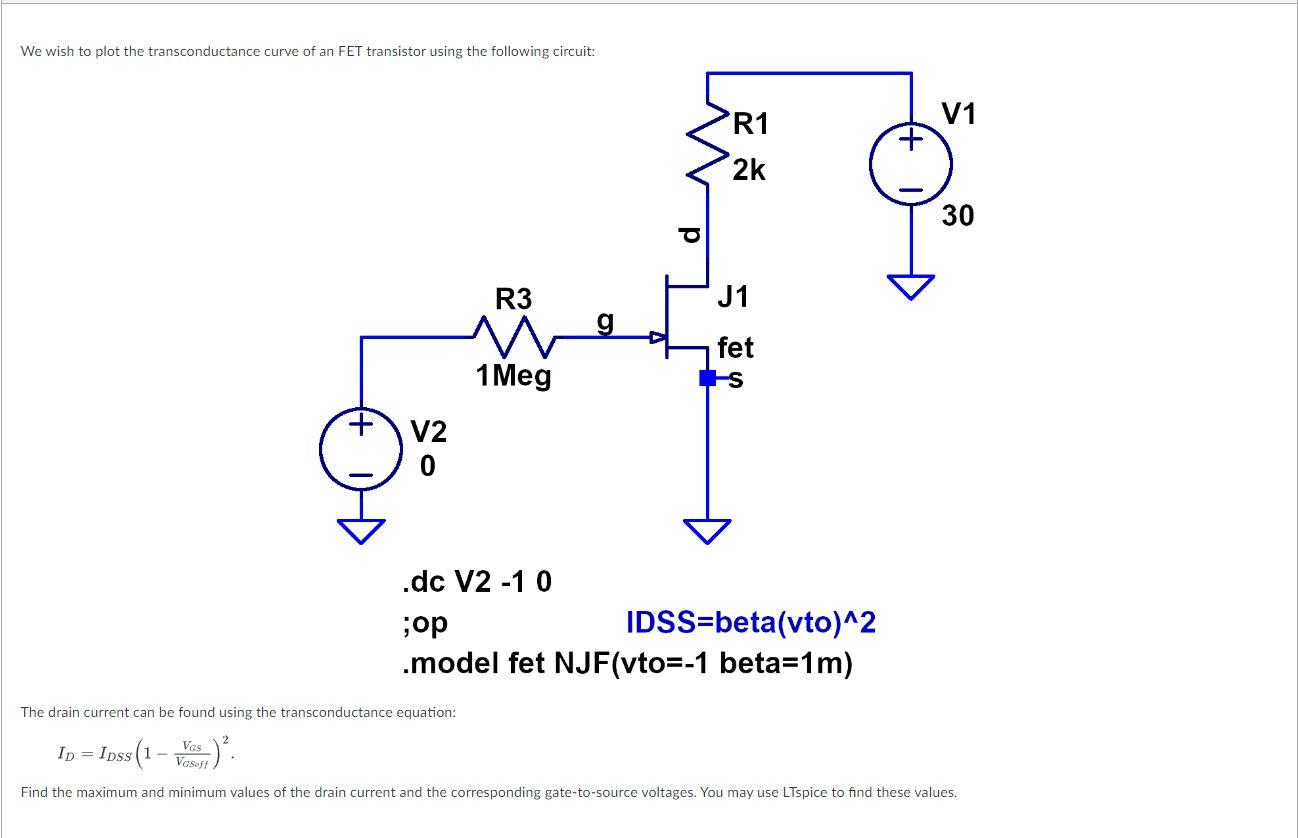 Solved We wish to plot the transconductance curve of an FET | Chegg.com