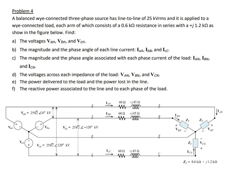 [Solved]: Problem 4 A balanced wye-connected three-phase s