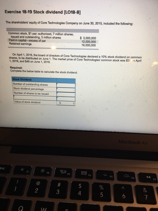 Solved Exercise 18-19 Stock dividend [L018-8 The | Chegg.com