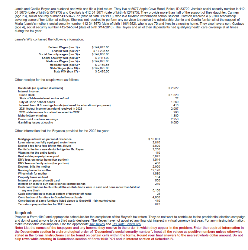 Solved Need to include a filled in Schedule 1, A, B, 8812, | Chegg.com