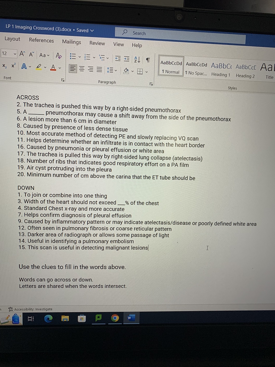 Solved ACROSS 2. The trachea is pushed this way by a | Chegg.com