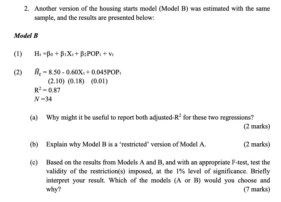 2. Another version of the housing starts model (Model | Chegg.com