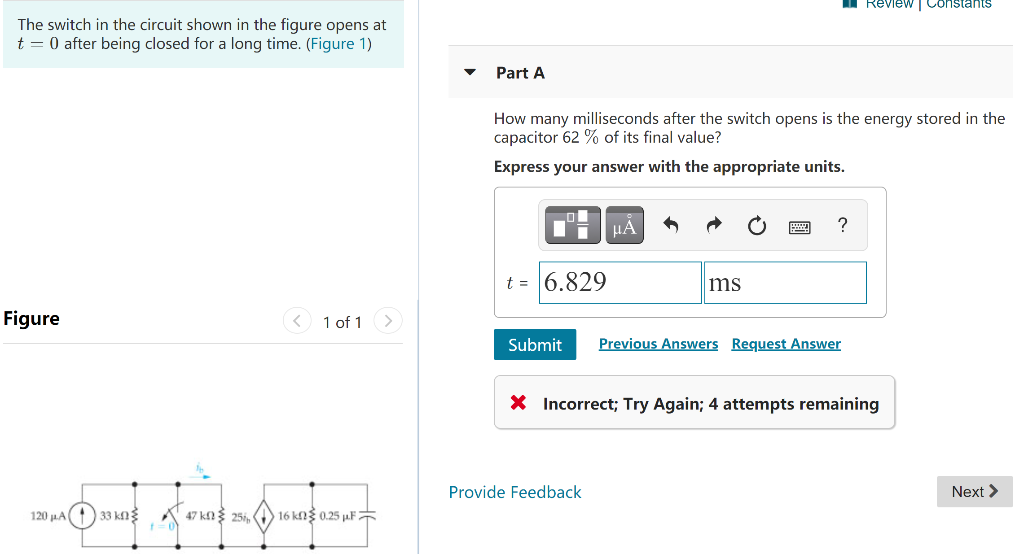 Solved 1 Review constants The switch in the circuit shown in | Chegg.com
